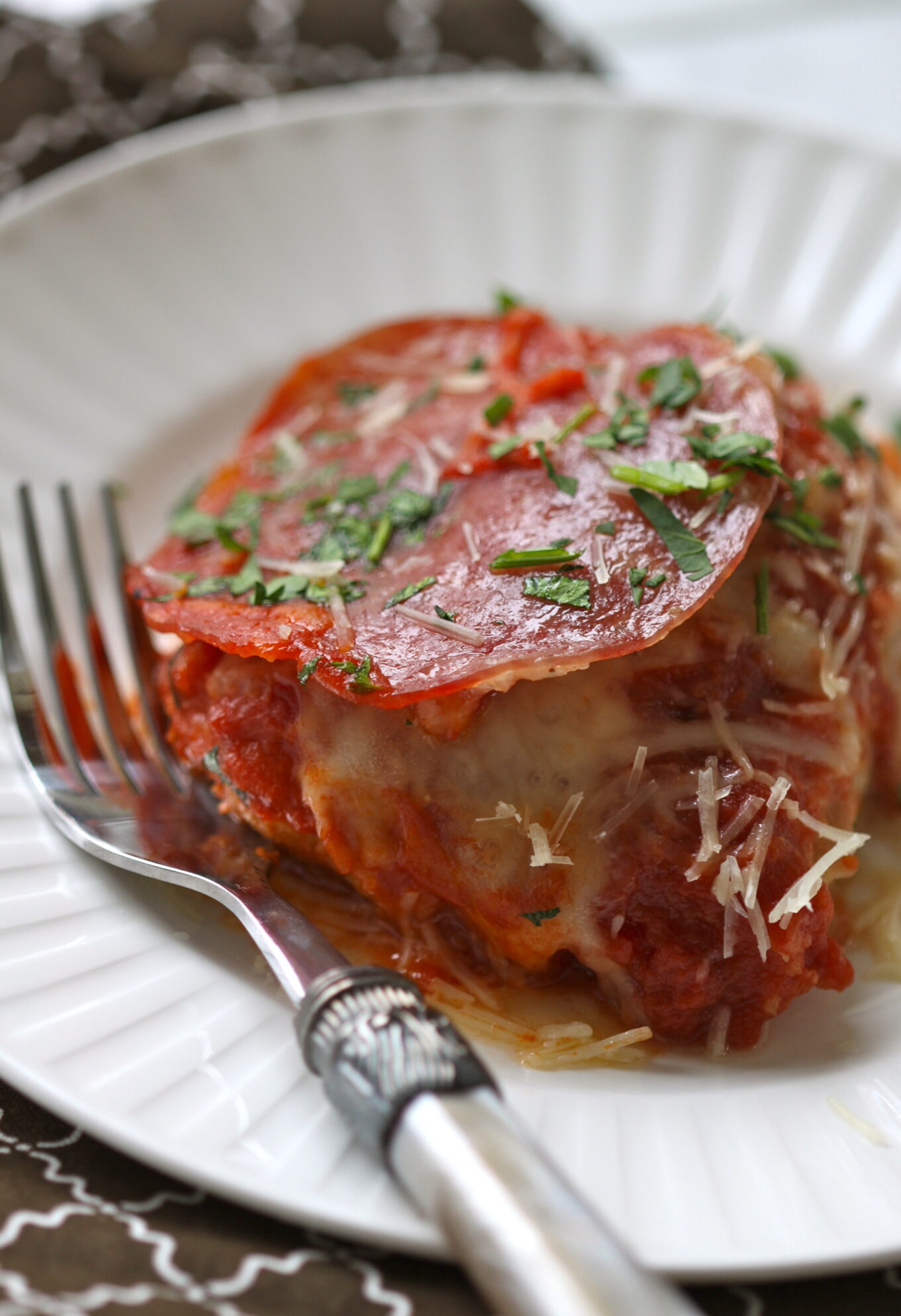 baked chicken parmesan with salami - The Curious Plate
